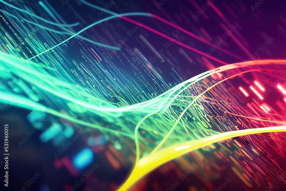 Futuristic data flow, data transfer technology. Cyberpunk, big data and ...