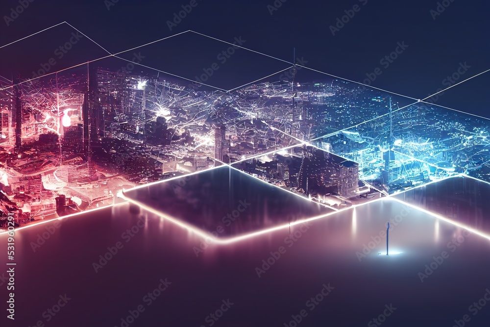 Futuristic data flow, data transfer technology. Cyberpunk, big data and ...