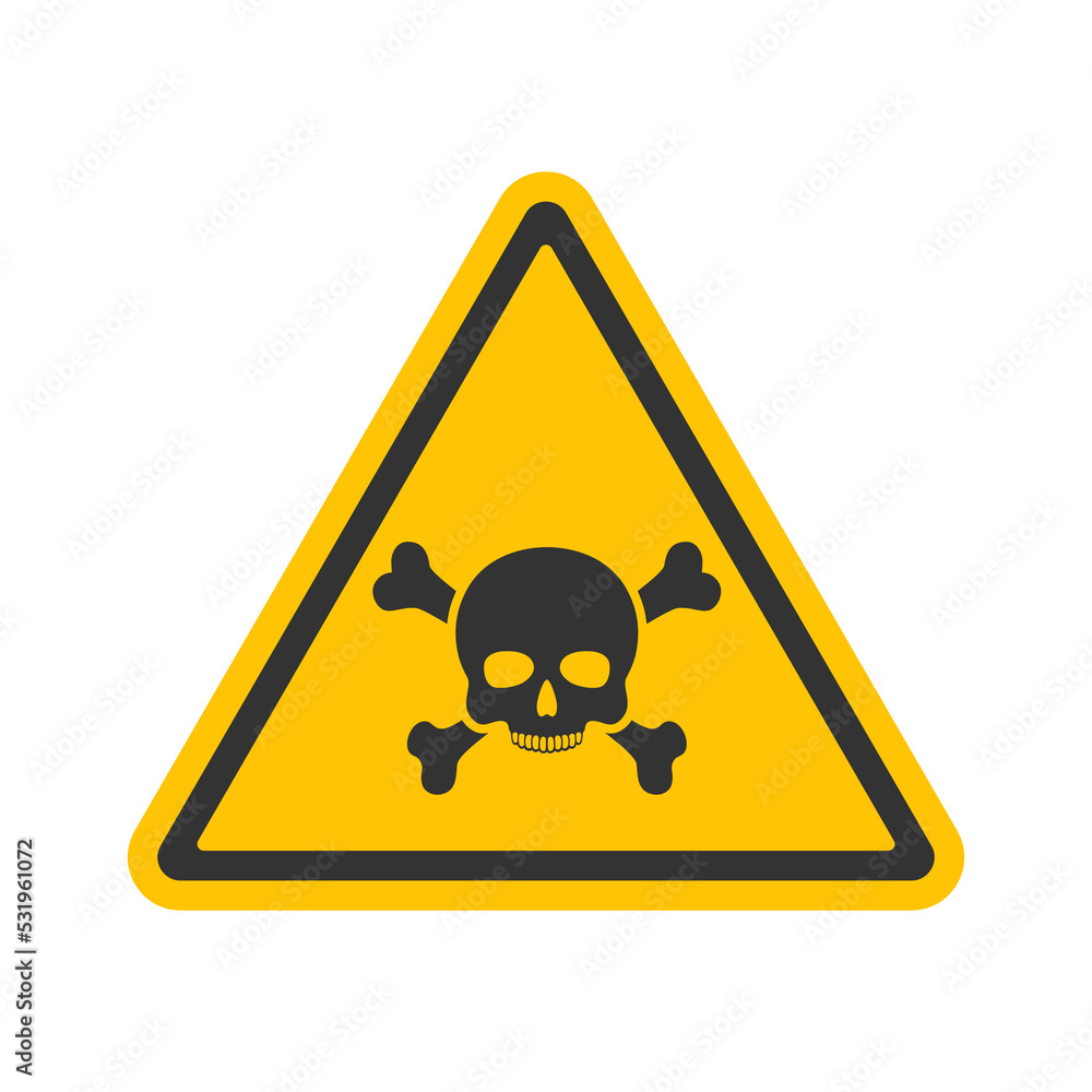 Yellow triangle warning sign with skull and crossbones. Danger sign ...