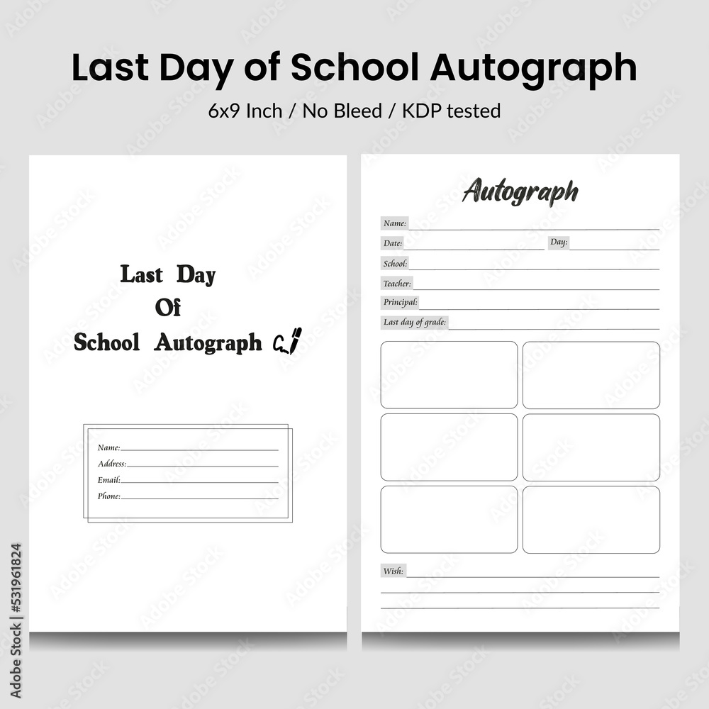 Last Day of School Autograph Log Book KDP Interior.printable tracker ...