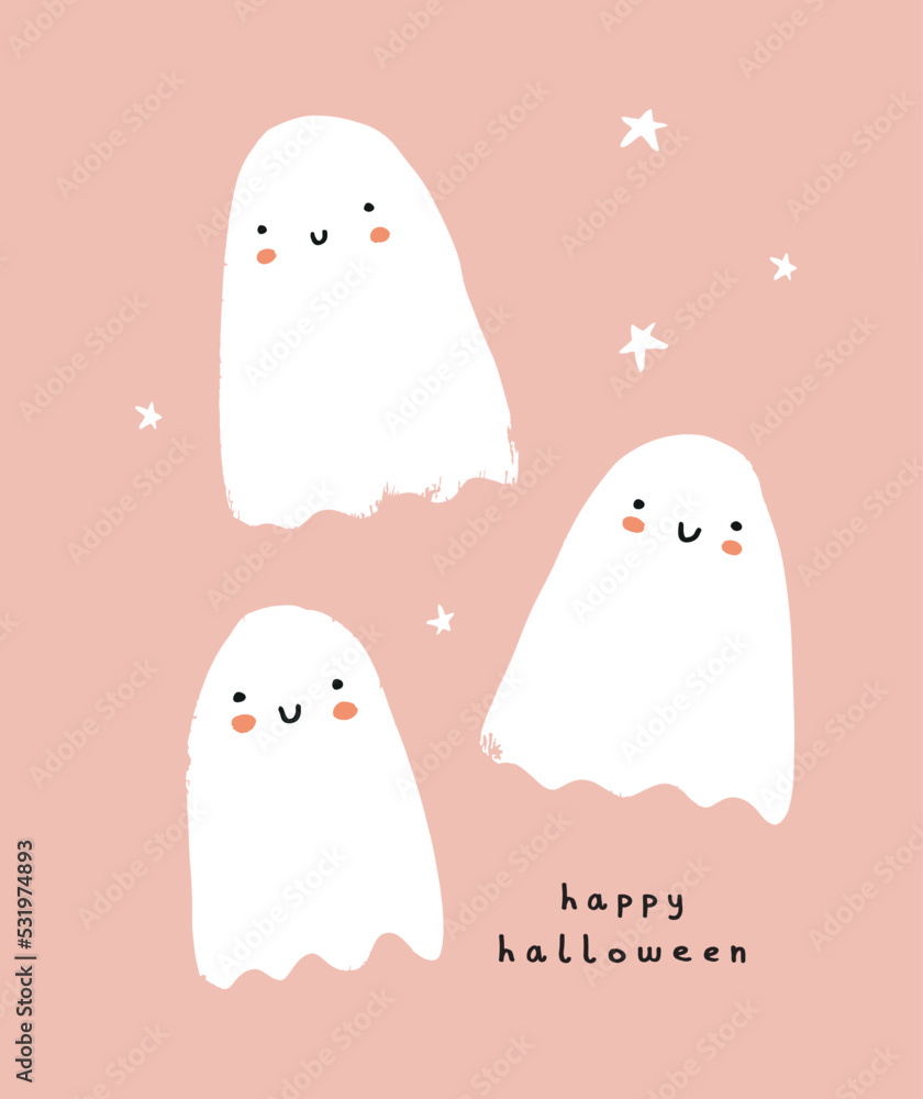 Cute Halloween Vector Illustration with Three Little Ghosts. Infantile ...