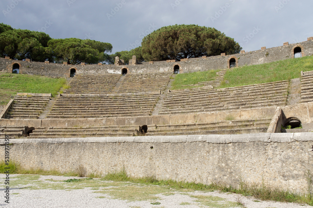 Pompei (Italy). Bleachers inside the Roman amphitheater in the city of ...
