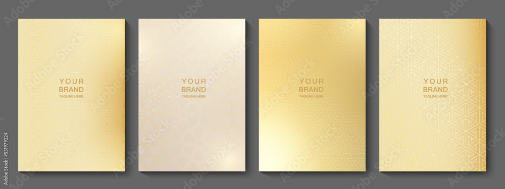 Gold cover with curve wave line design set. modern abstract line ...