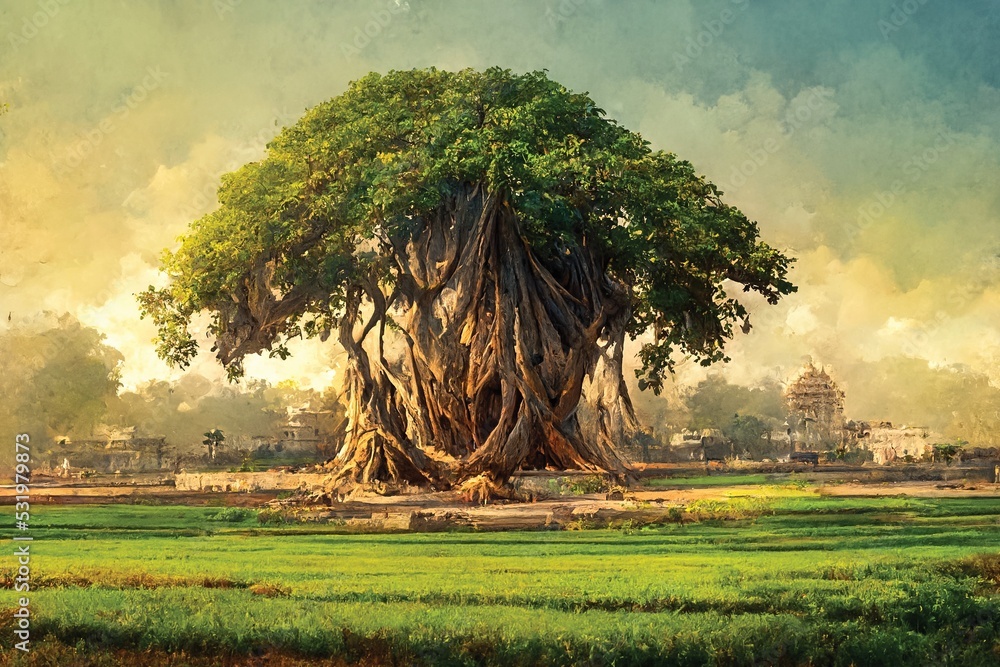 Big bunyan tree, digital art, landscape illustration, wallpaper or ...