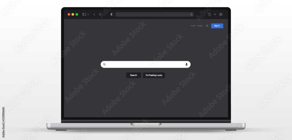 Web browser, internet browser search engine with 3d realistic laptop ...