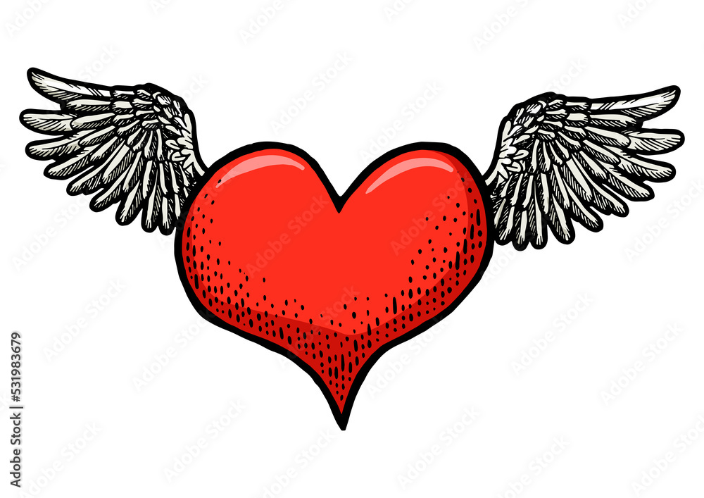 Flying heart symbol with wings sketch PNG illustration with transparent ...