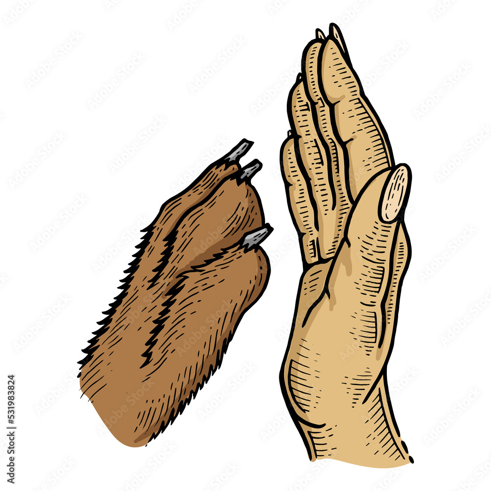 High five with dog sketch engraving PNG illustration with transparent ...