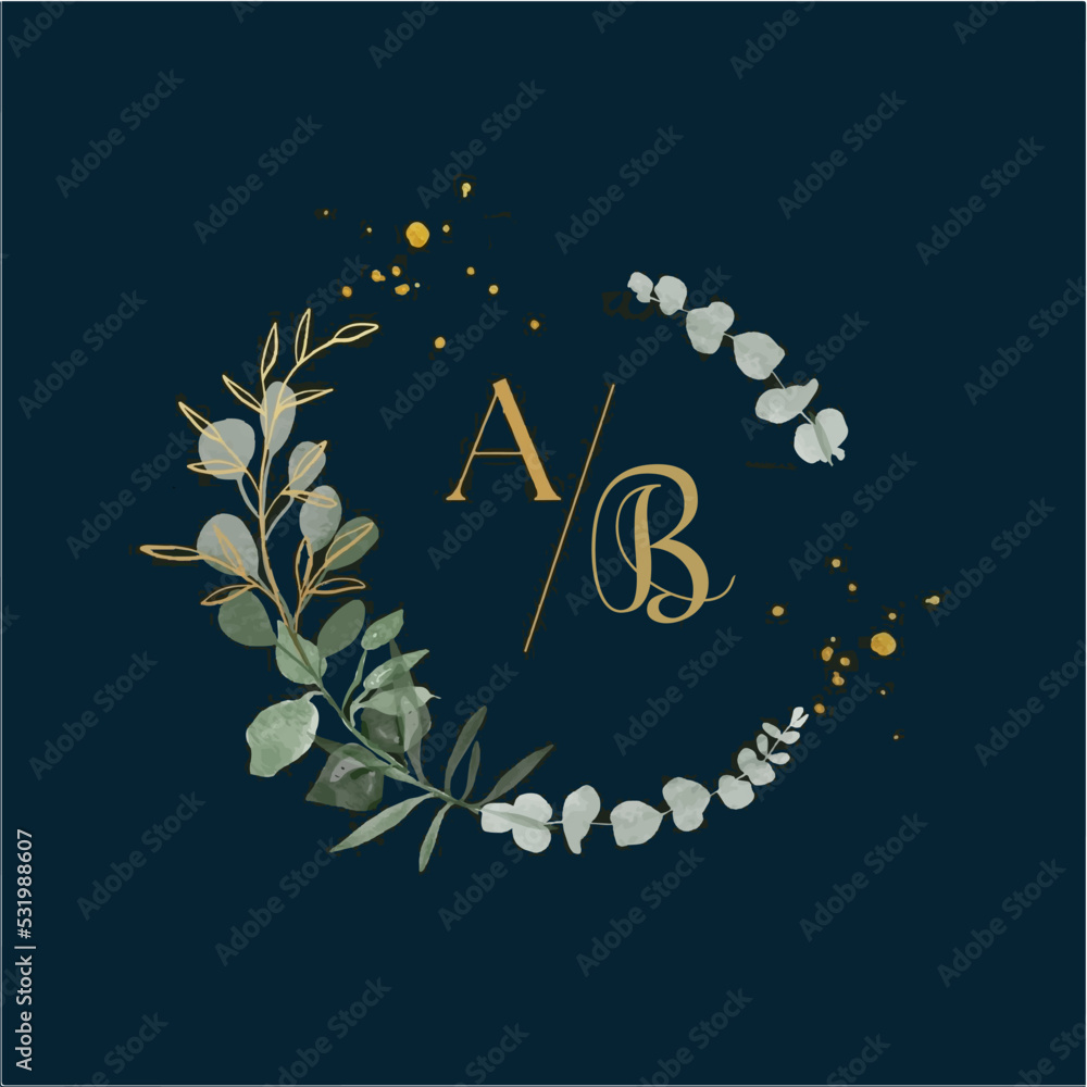 Watercolor Vector abstract logo design template Flower Frame. Initial ...