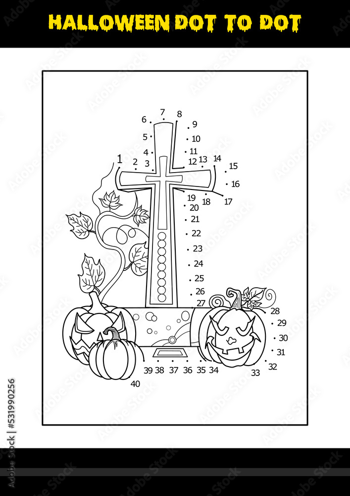 Vetor de Halloween dot to dot coloring page for kids. Line art coloring ...