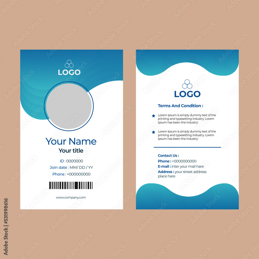 Minimalist Front and back id card template with picture Office Id Card ...