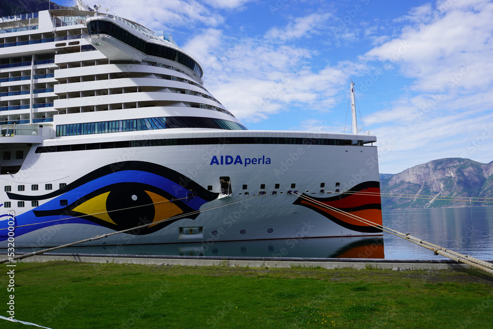 Die Aida Perla im Hafen im Eidfjord in Norwegen Stock Photo | Adobe Stock