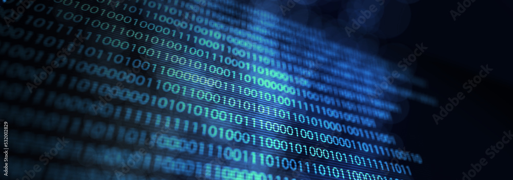 Matrix of binary numbers. Binary computer code. Futuristic backdrop. Flow of blue random digital ...