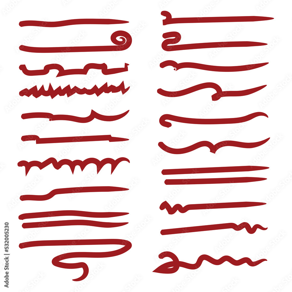 Handmade Collection Set Of Red Underline Vector . Doodle Style ...