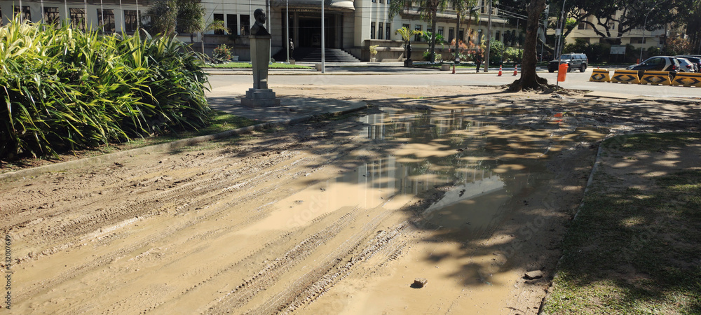 puddle mud dust clay reflection floor asphalt street path mall garden ...