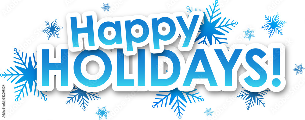 HAPPY HOLIDAYS blue typography banner on transparent background with ...