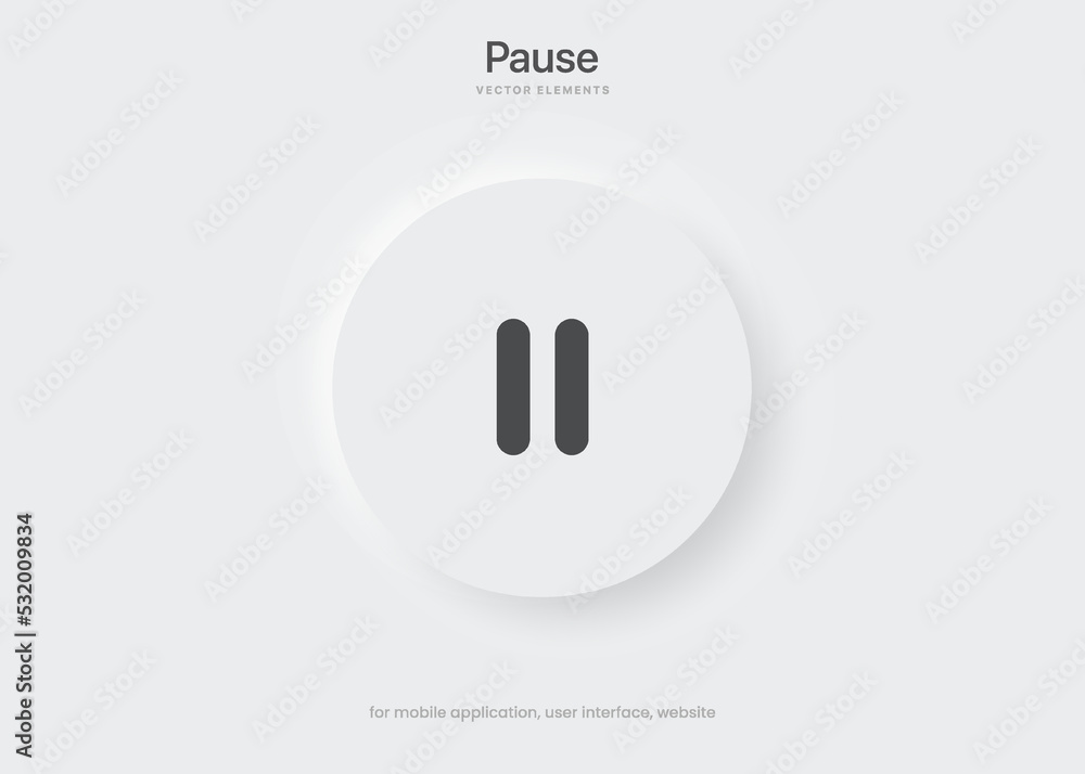 3d pause icon push button isolated on white background. Multimedia ...