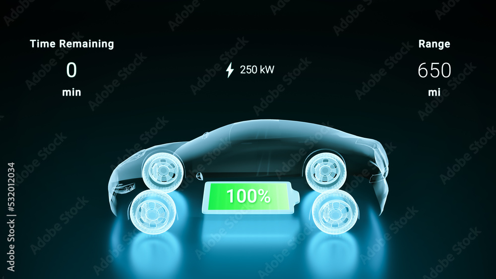 Electric Vehicle fully charging battery using DC fast charger, smart ...