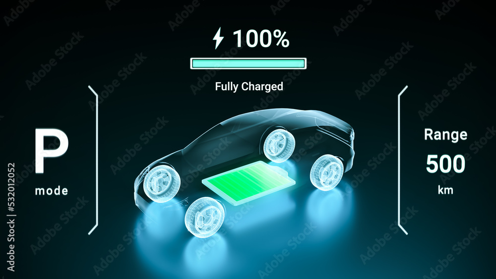 Electric Vehicle fully charging battery using DC fast charger, smart ...