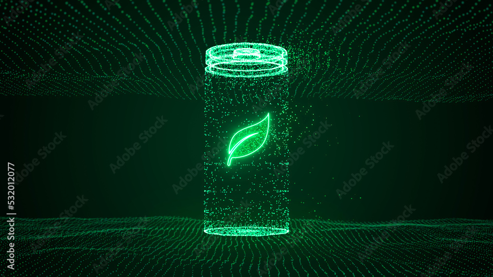 Lithium ion battery recharging with eco leaf symbol, clean renewable ...