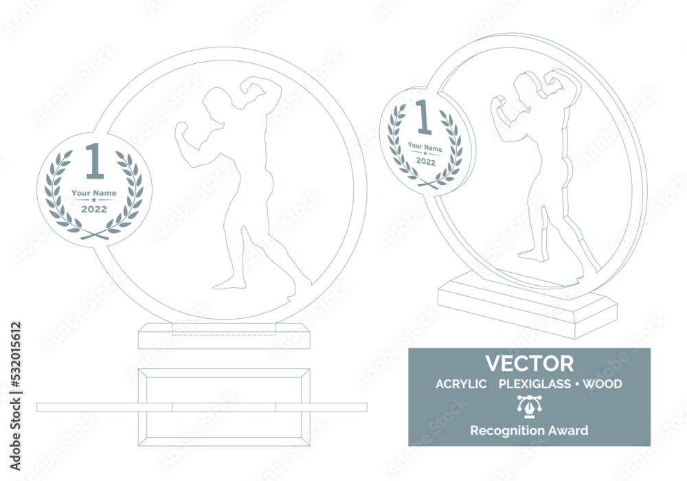Plakát Bodybuilding trophy vector template, Muscle contest trophy ...
