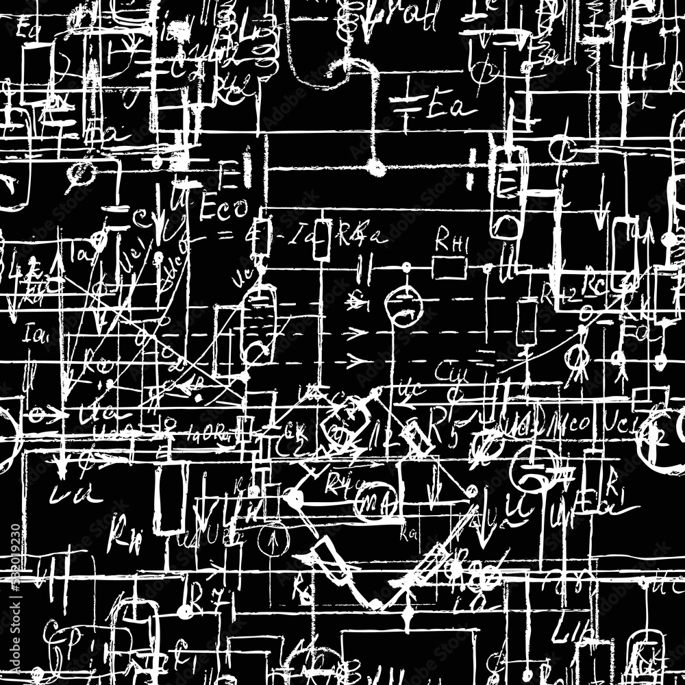 Scientific seamless texture with handwritten formulas and electronic ...