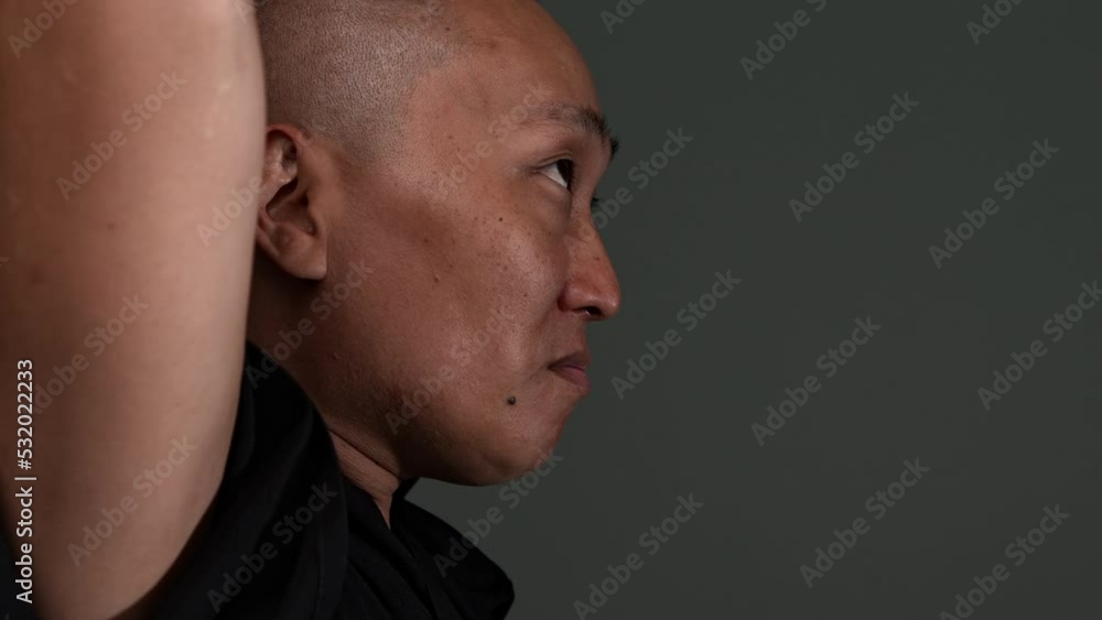 Japanese Asian narrow eyes black traditional kimano samurai ties long ...