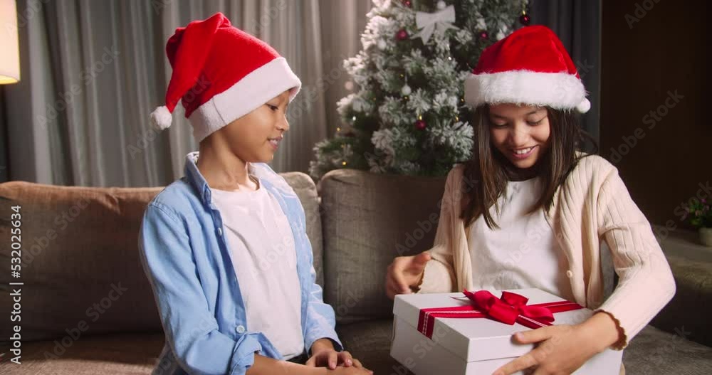 Happy cute children overjoyed with surprise, children exchange ...