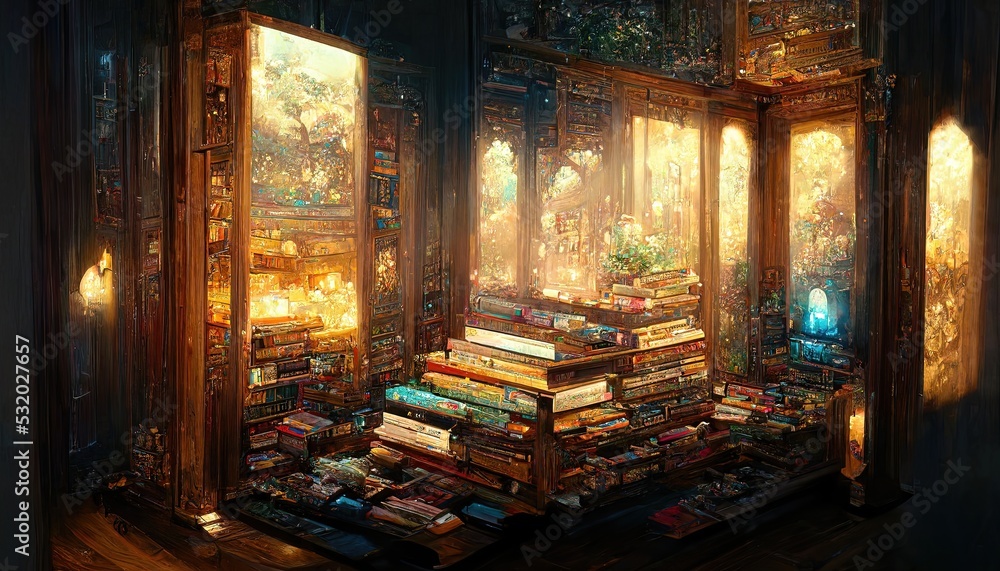 Bookcase with old books in the interior. Bookstore, library ...