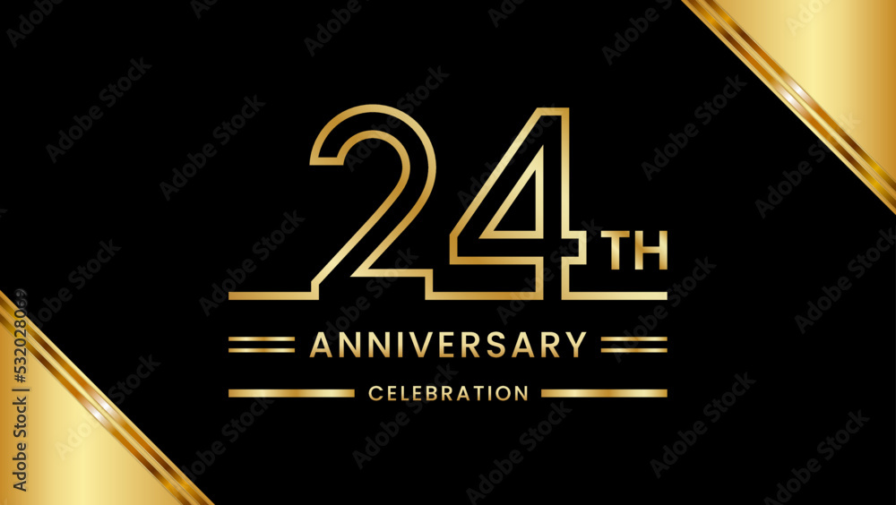 24th Anniversary Celebration with golden text, Golden anniversary ...
