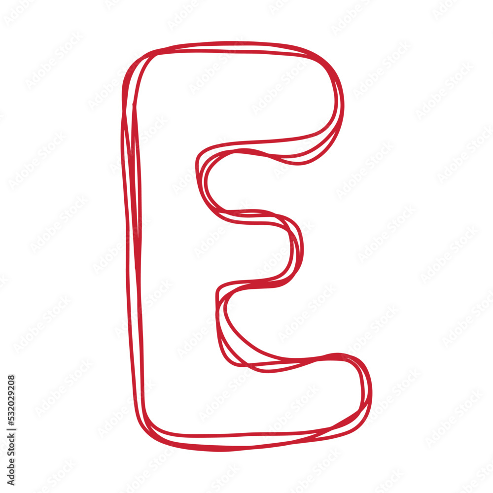 Alphabet E letter hand drawn outline stroke drawing illustration ...