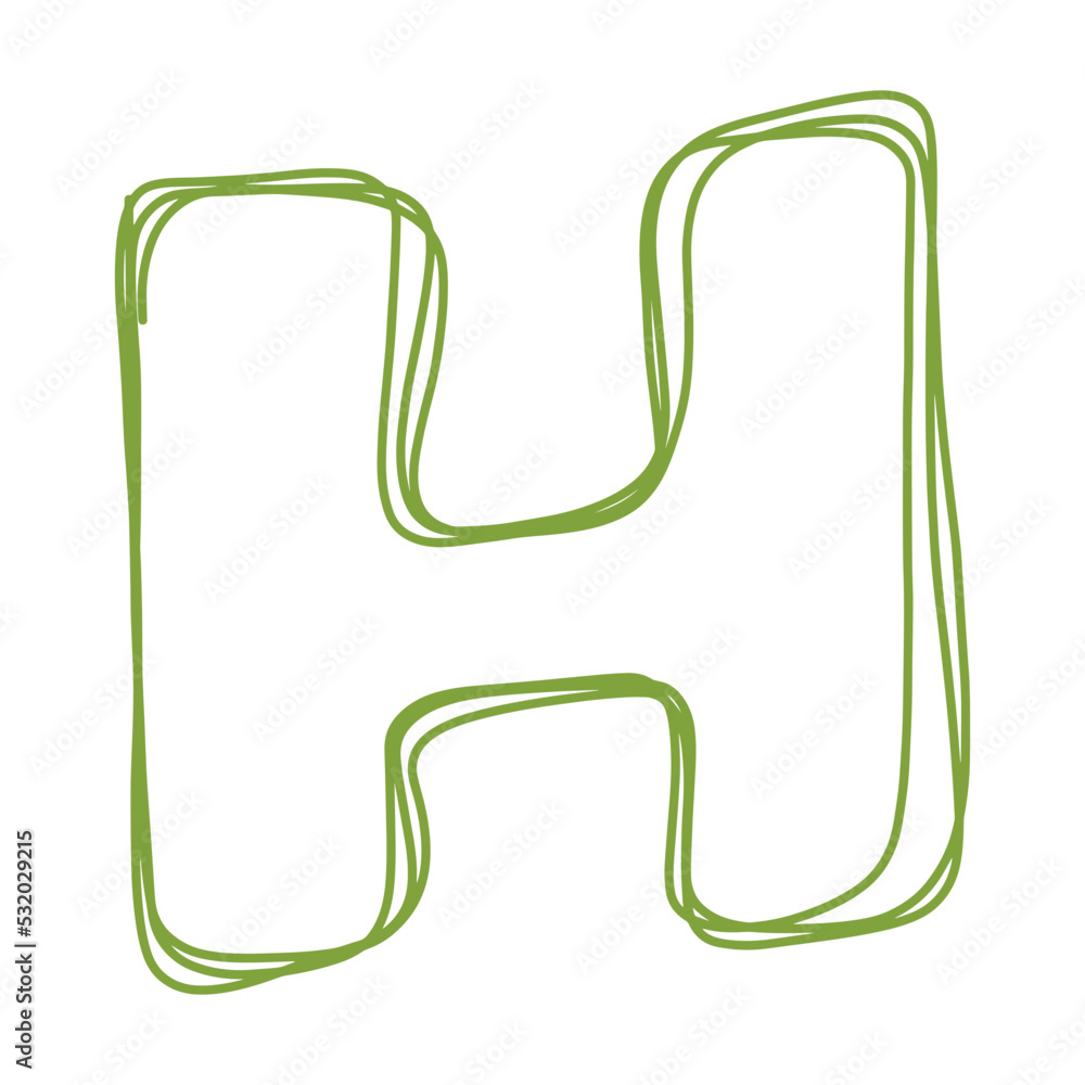 Alphabet H letter hand drawn outline stroke drawing illustration ...