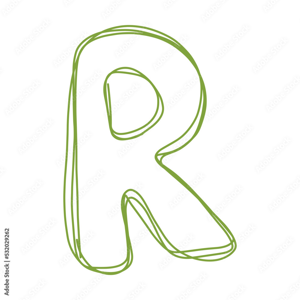 Alphabet R letter hand drawn outline stroke drawing illustration ...
