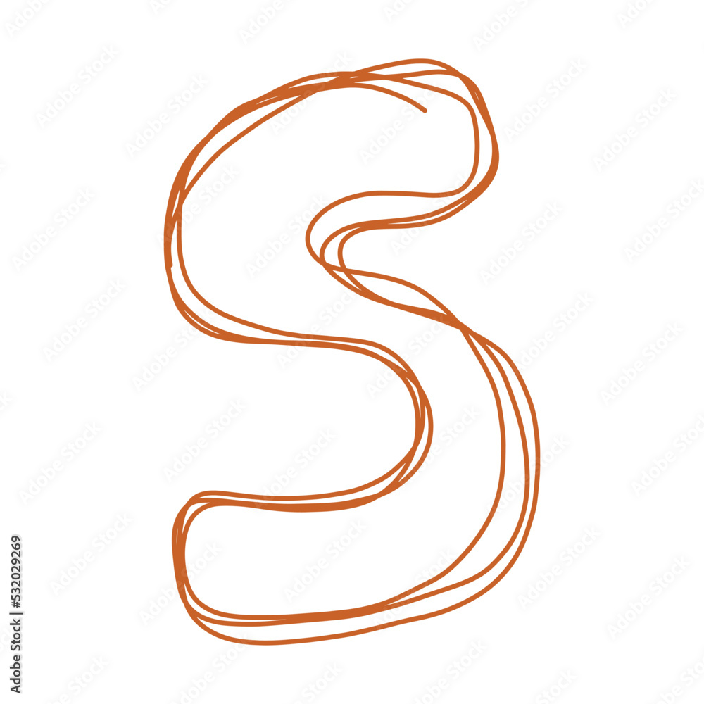 Alphabet S letter hand drawn outline stroke drawing illustration ...