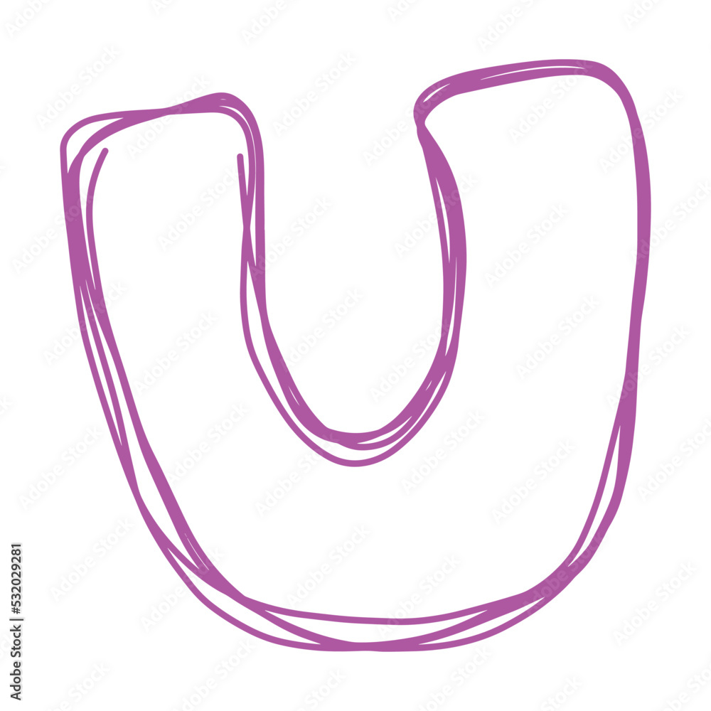 Alphabet U letter hand drawn outline stroke drawing illustration ...