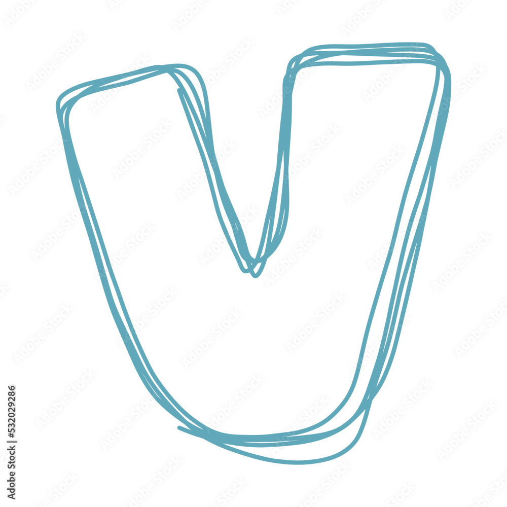 Alphabet V letter hand drawn outline stroke drawing illustration ...