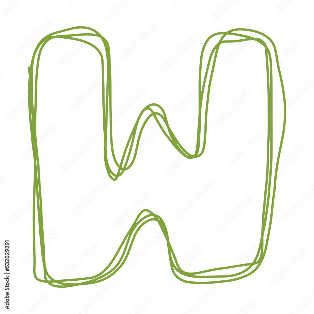 Alphabet W letter hand drawn outline stroke drawing illustration ...