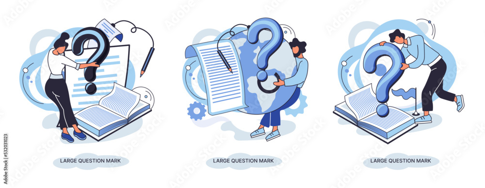 Vetor de Ladge question mark metaphor. Problem and solution concept, question mark. Ask ...
