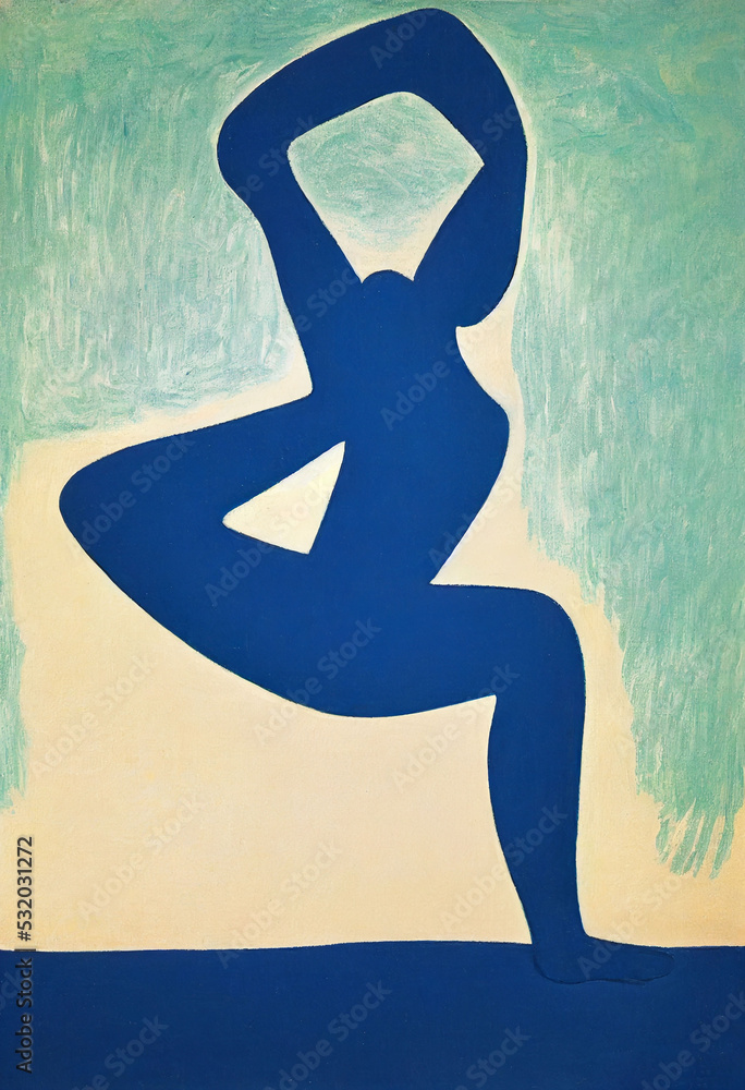 Blue figure, inspiration of famous artist Henri Matisse. Minimalist ...