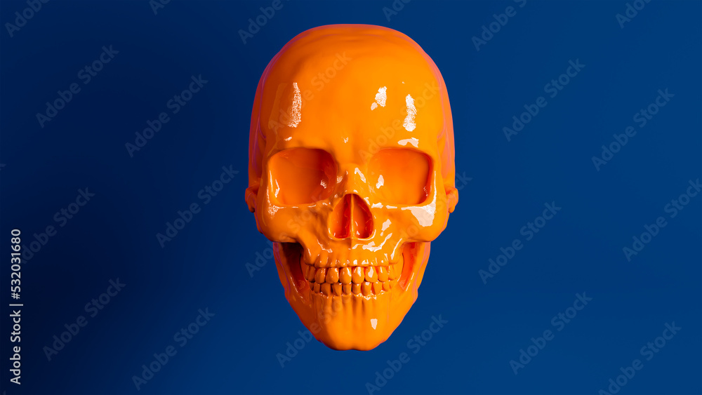 Yellow skull 3d illustration 3d rendering skull scan on blue background ...