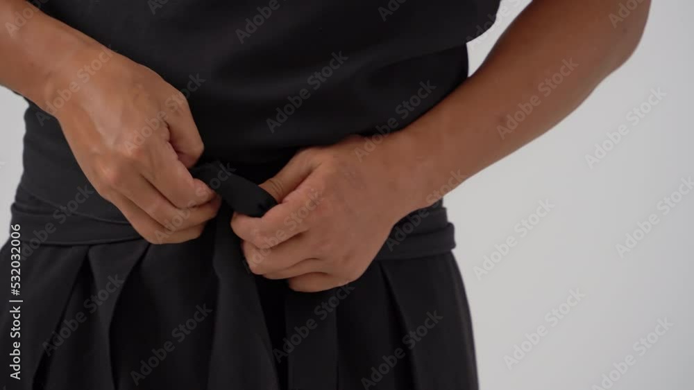 Japanese man traditional dress, black kimano katana samurai sword ...