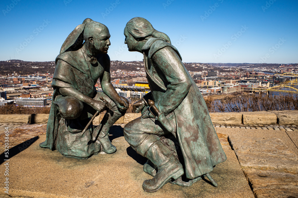 The bronze statue of George Washington and Seneca leader Guyasuta, in ...