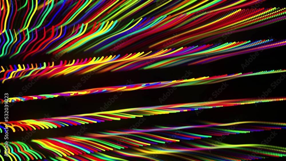 3d render. Motion design background. Festive bg with multicolored ...
