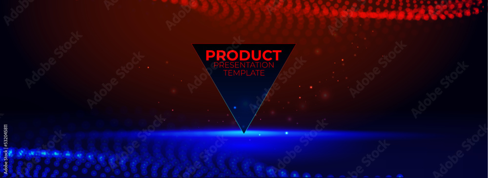 Wide futuristic product display background. Red and blue gaming ...