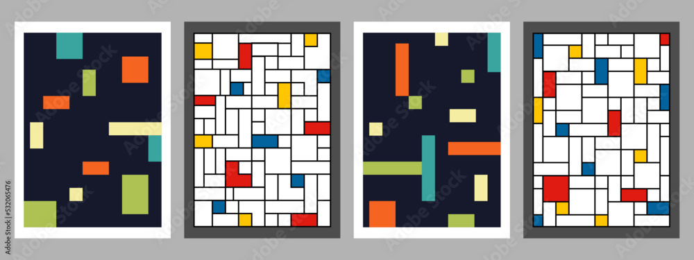 Vecteur Stock Abstract color-blocking cover set.Piet Mondrian's artwork ...
