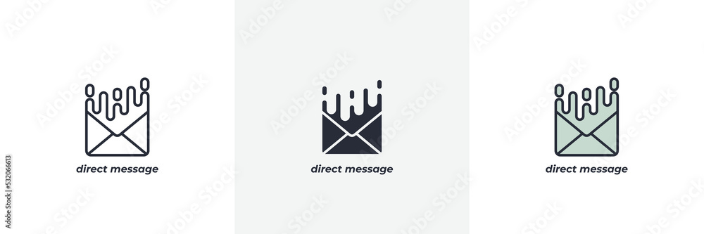 direct message icon. Line, solid and filled outline colorful version ...