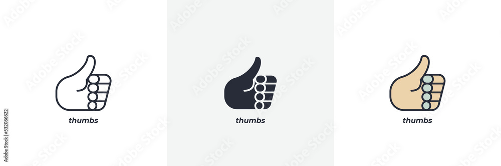 thumbs icon. Line, solid and filled outline colorful version, outline ...