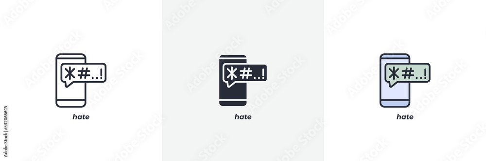 hate icon. Line, solid and filled outline colorful version, outline and ...