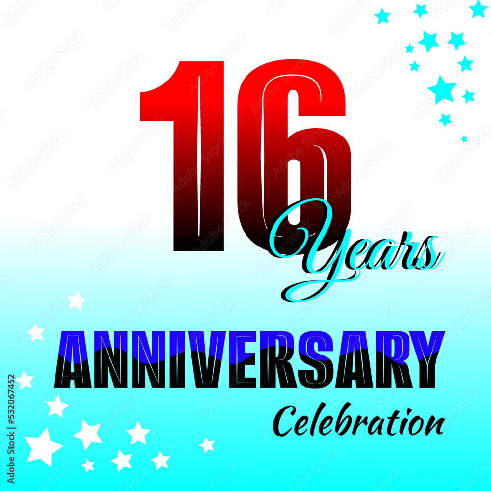 16th birthday celebration background. Red gradient colored numbers and ...