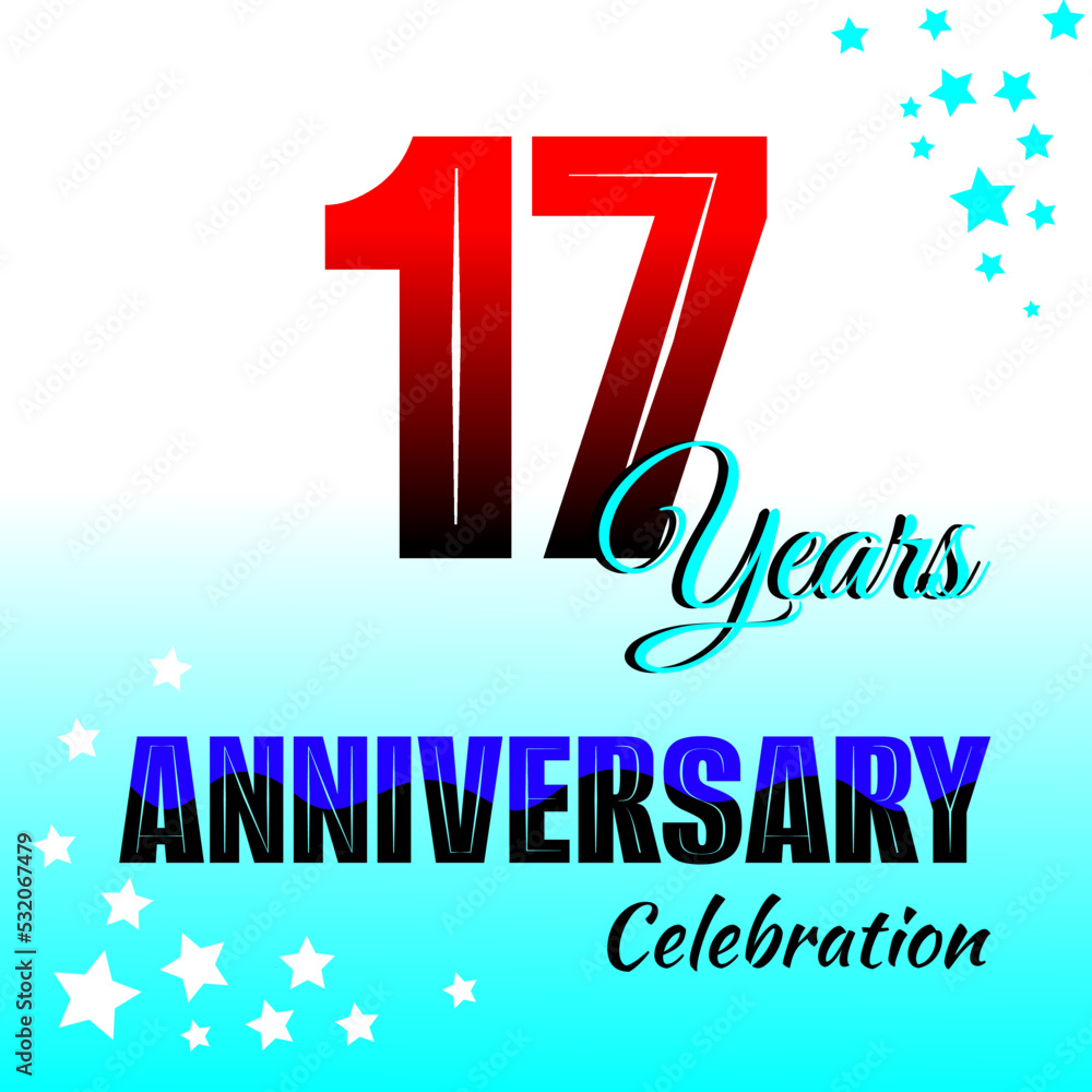17th birthday celebration background. Red gradient colored numbers and ...