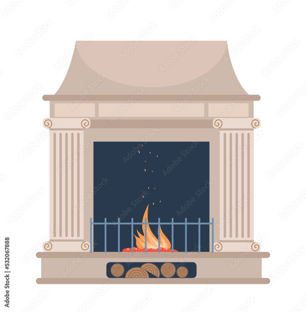 Fireplace and hearth design. Sticker with antique elegant fireplace ...